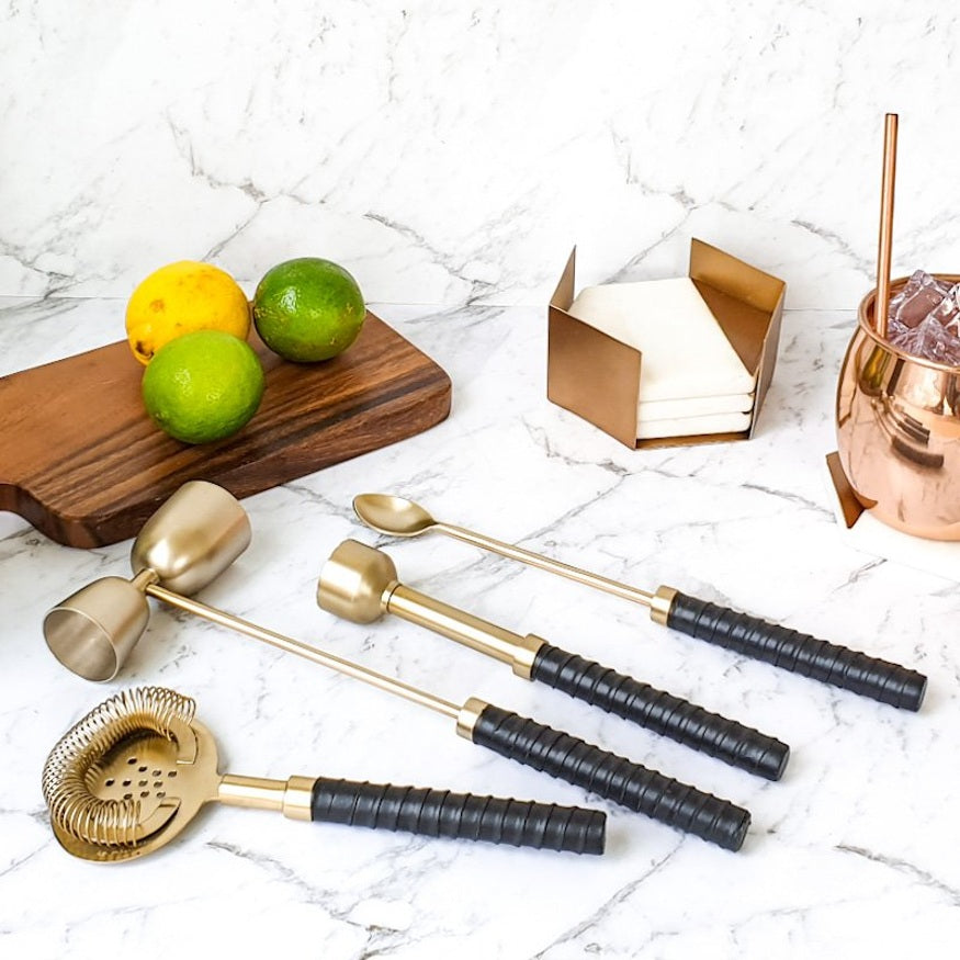 Brass / Leather Cocktail Set – Willow & Co Home